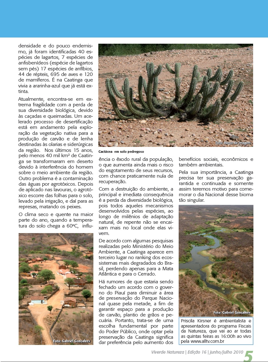 Fiscais da Natureza: Matéria sobre a Caatinga na Revista Viverde, por Priscila Kirsner