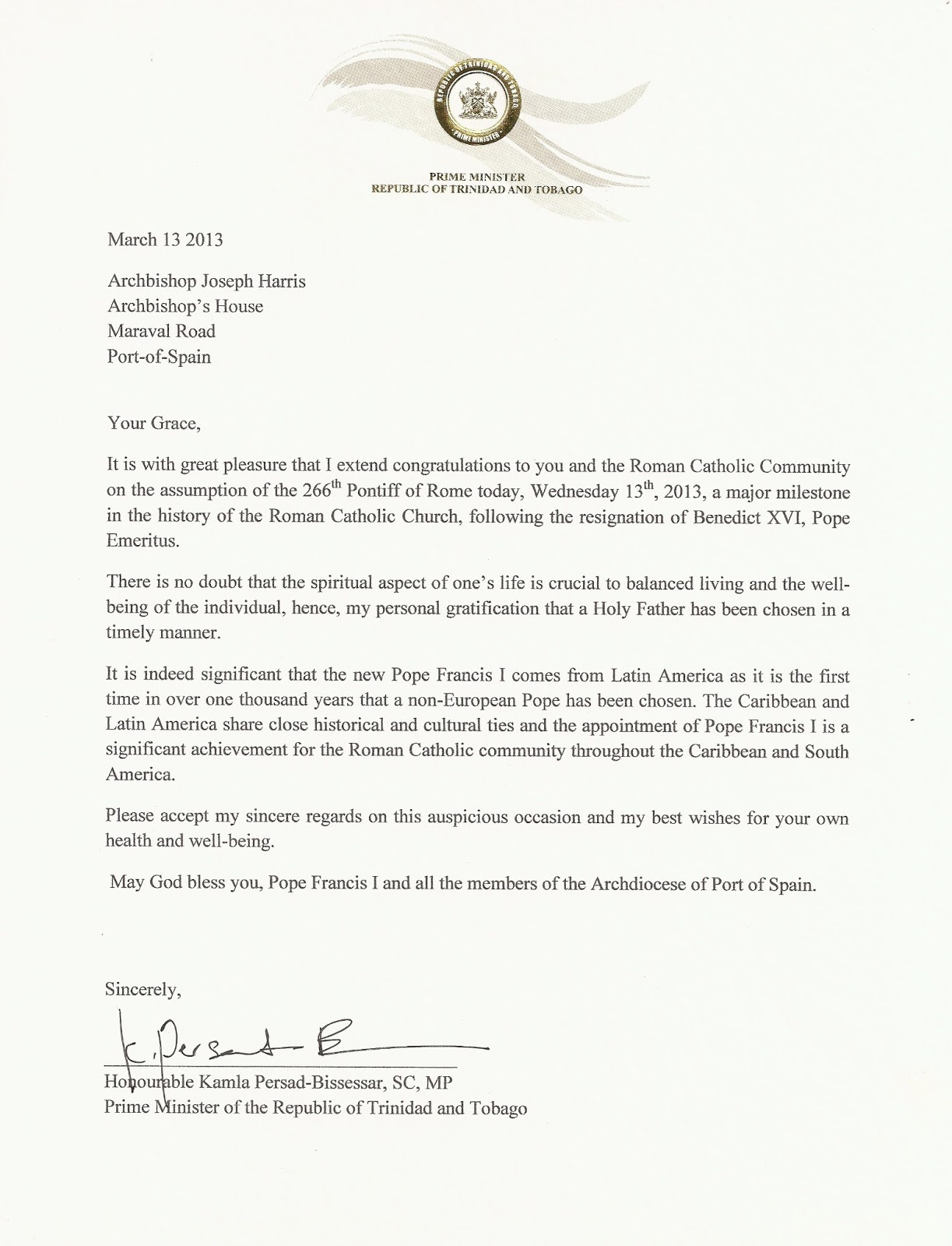 Jyoti Communication: Prime Minister congratulates the Roman Catholic ...