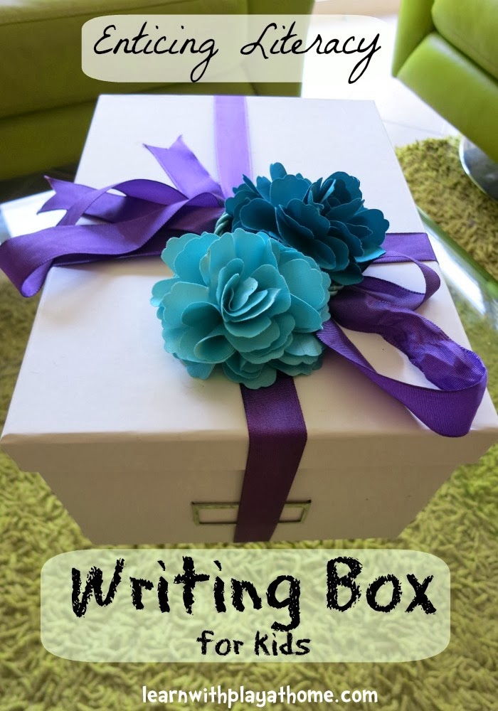 Learn with Play at Home: Enticing Literacy. DIY Writing Box for kids.