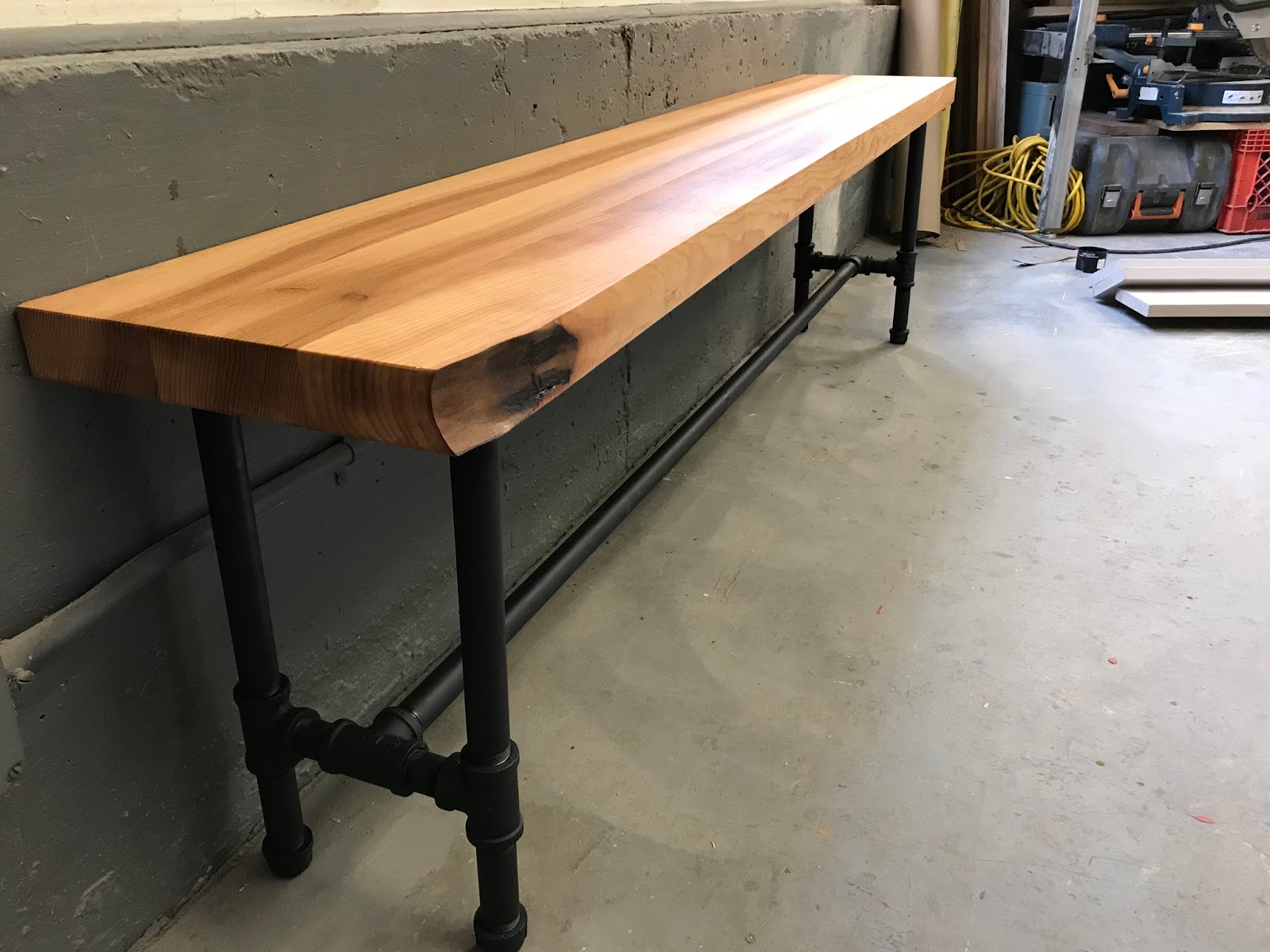 driftedge woodworking: Clear Cedar and Steel Pipe Bench. $250.00