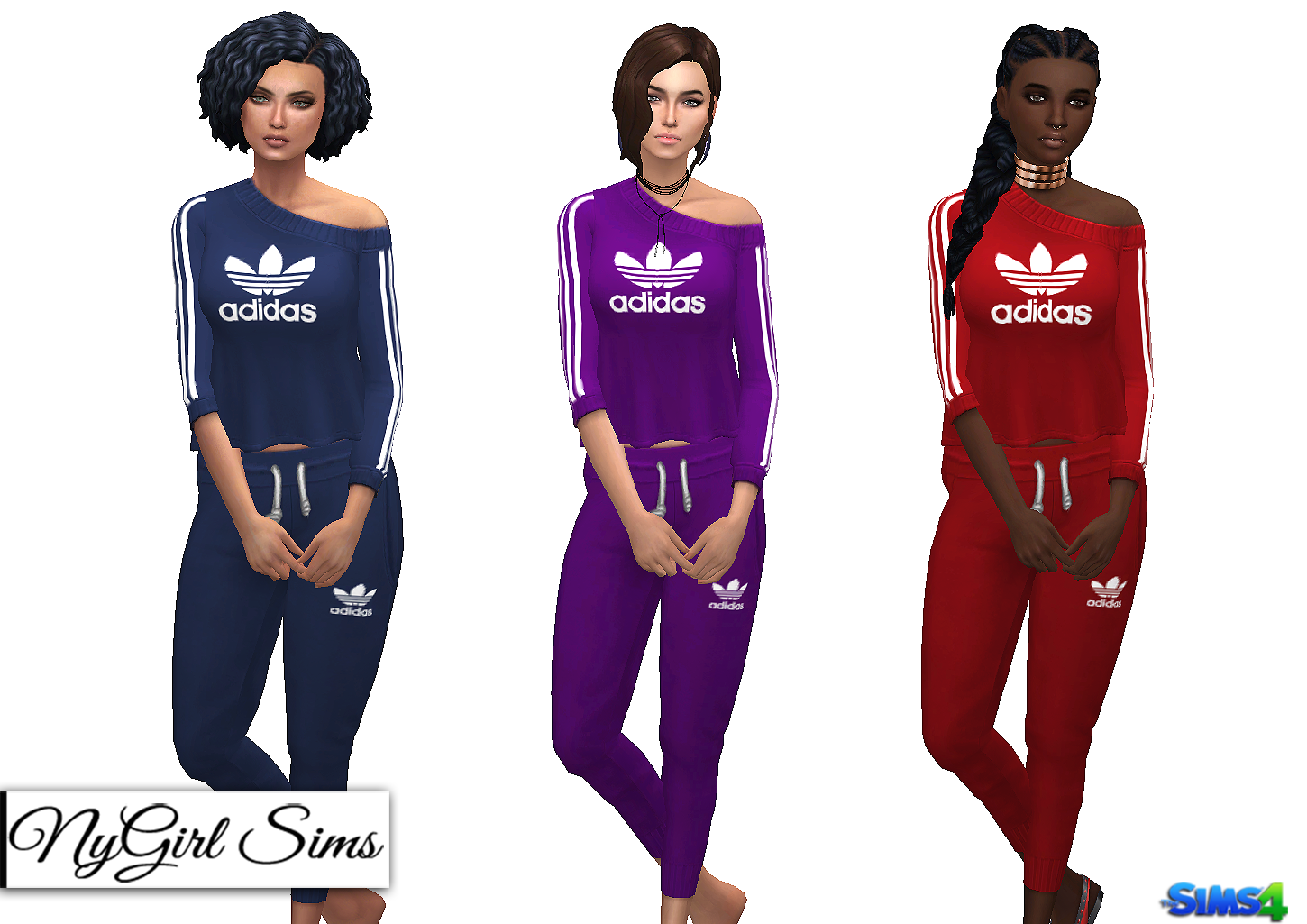 NyGirl Sims 4: Adidas Cropped Jogger Pant and Off Shoulder Sweater