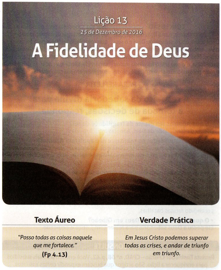 Educação & Vida Cristã: LIÇÃO 13: A FIDELIDADE DE DEUS