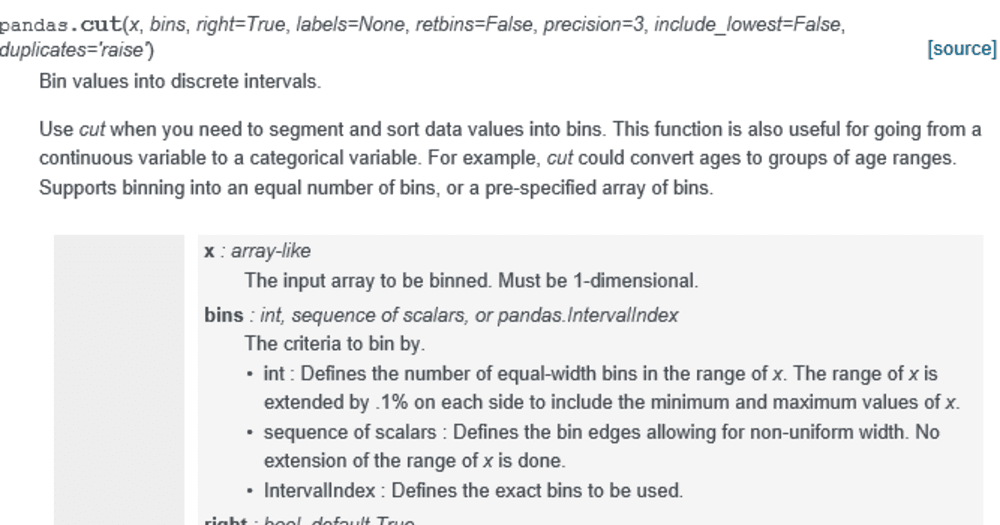 python pandas.cut - 별별정보