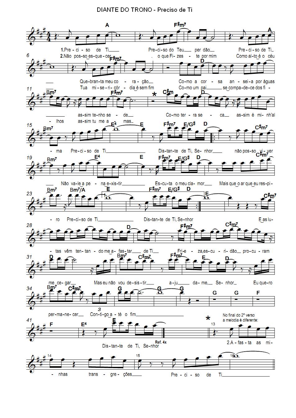 Partituras Musicais: Diante do Trono - Preciso de Ti - n.º 317