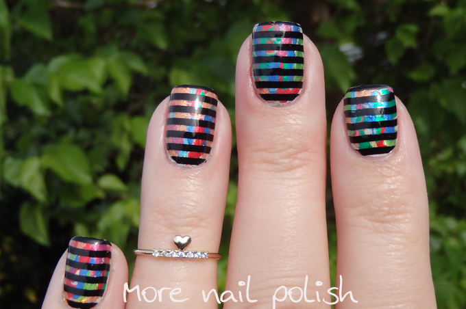 Mottled nail foils stamped with stripes ~ More Nail Polish