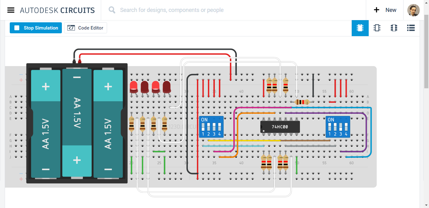 NAND circuit simulation with 2 dip switch - M.B Raw