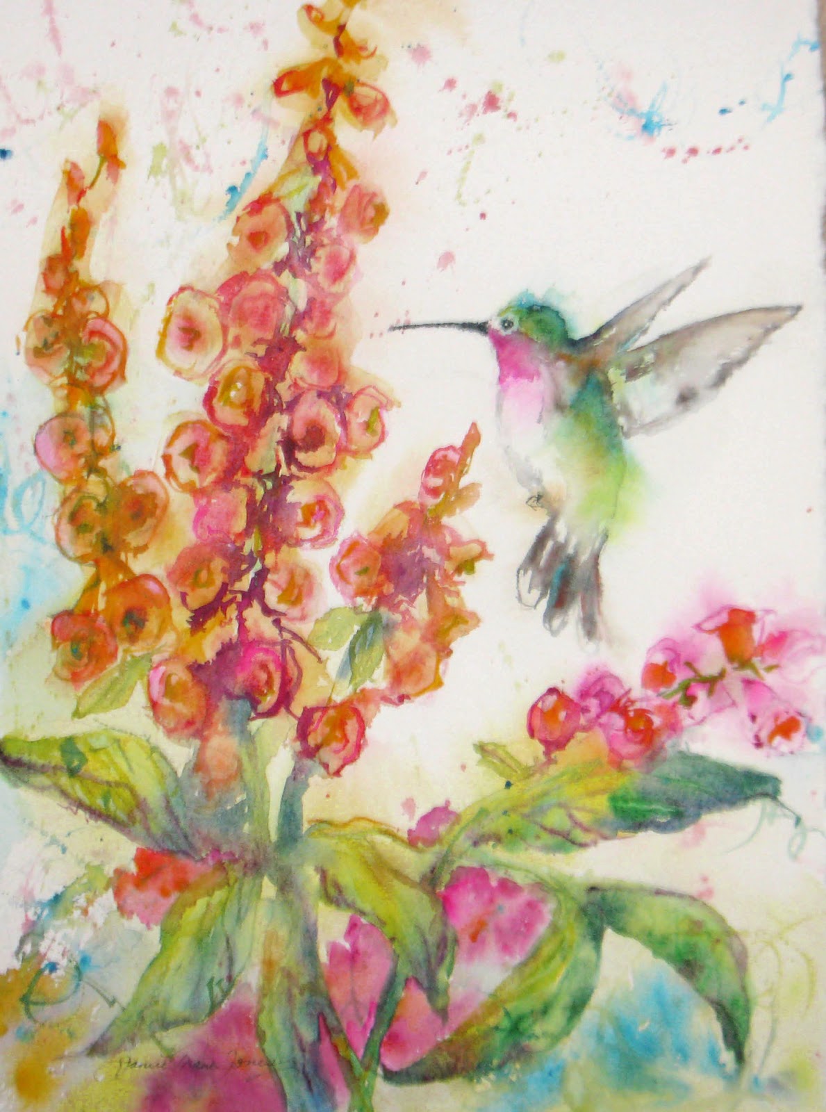Daily Painters Abstract Gallery: SOLD "Hummingbird in Foxglove ...