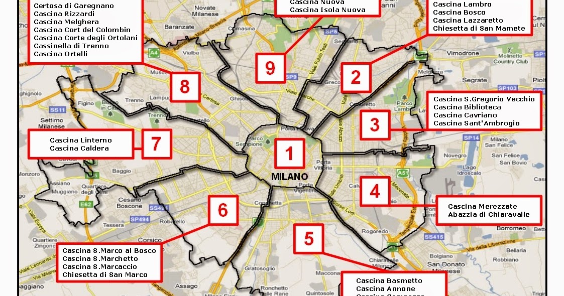 Milano intorno Milano: La mappa delle zone di Milano con le cascine ...