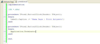 Kode Delphi: Hello World Delphi Project | Pemrograman Delphi