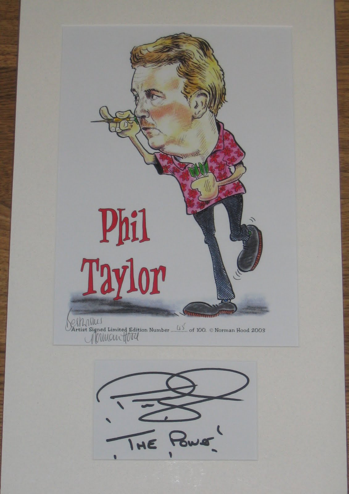 THE CARTOONSTORE: DARTS LEGEND PHIL TAYLOR AUTOGRAPHED CARTOON CARICATURE
