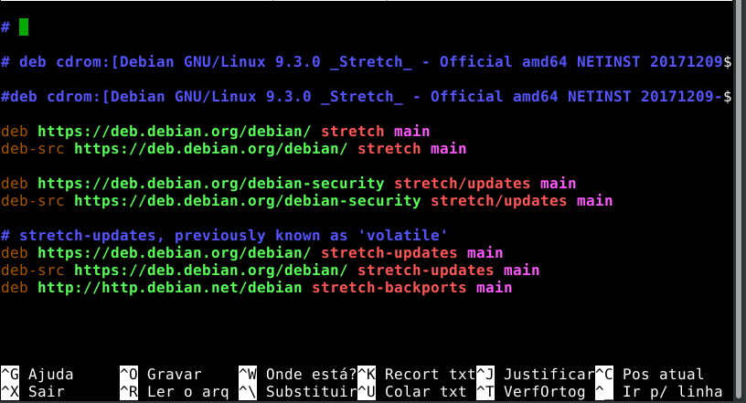 Configurar a sources.list do Debian Stretch
