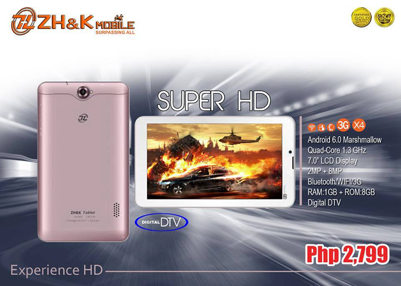 ZH&K Tablet Super HD With Digital TV Announced, Priced At PHP 2799!