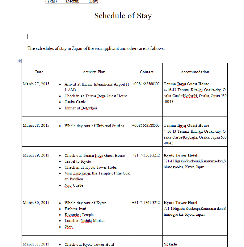 Daily Schedule Japan Visa Calendar June