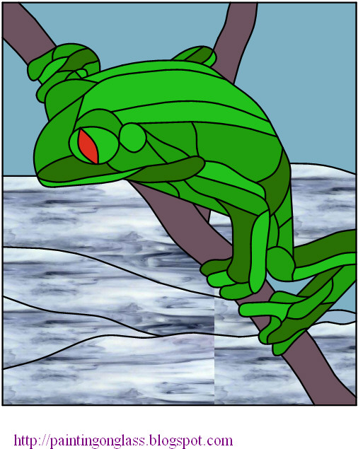 Stained Glass Pattern:TreeFrog ~ painting on glass