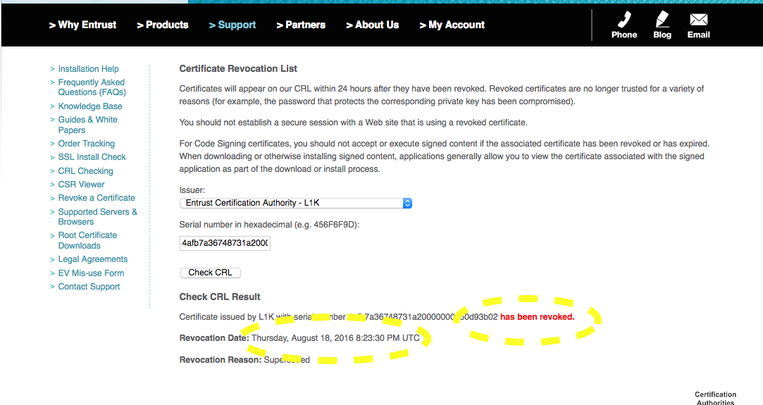 Ken Felix Security Blog: CRL certificate revocation checks