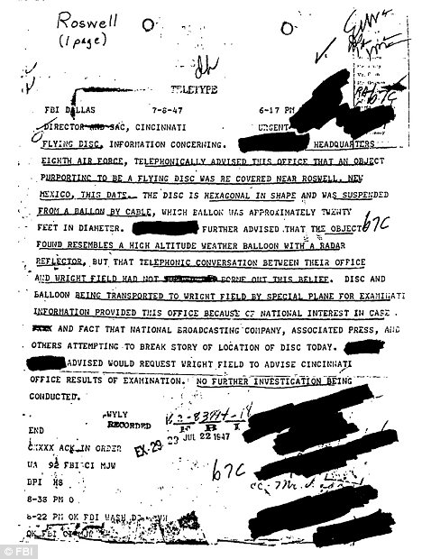 Curto Ufo: Memorando para o FBI de Guy Hottel
