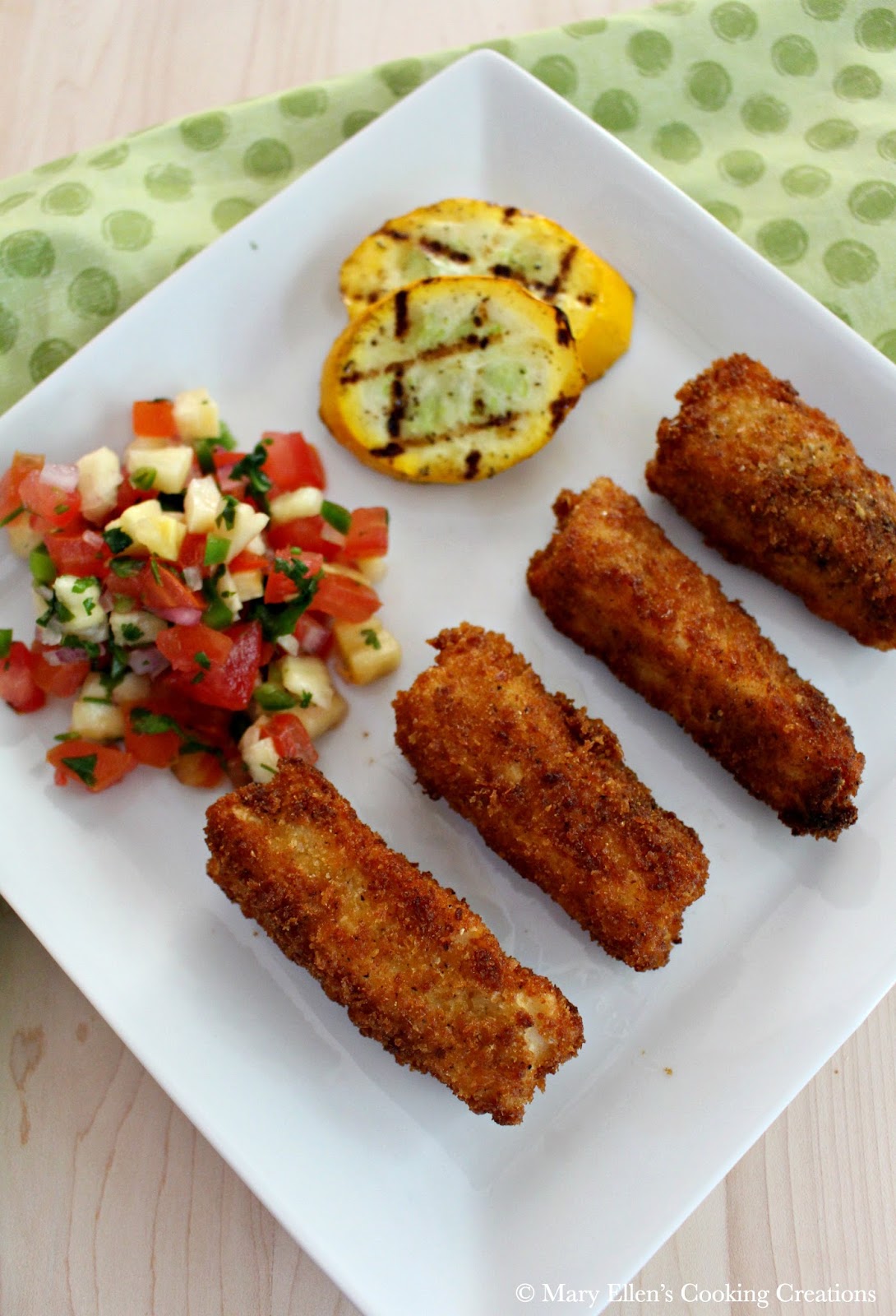 Mary Ellen's Cooking Creations: Crispy Fish Sticks with Pineapple Salsa