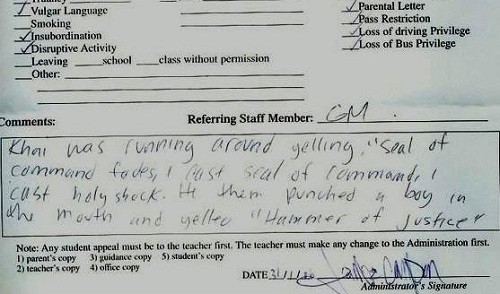 Detention Slip Blank