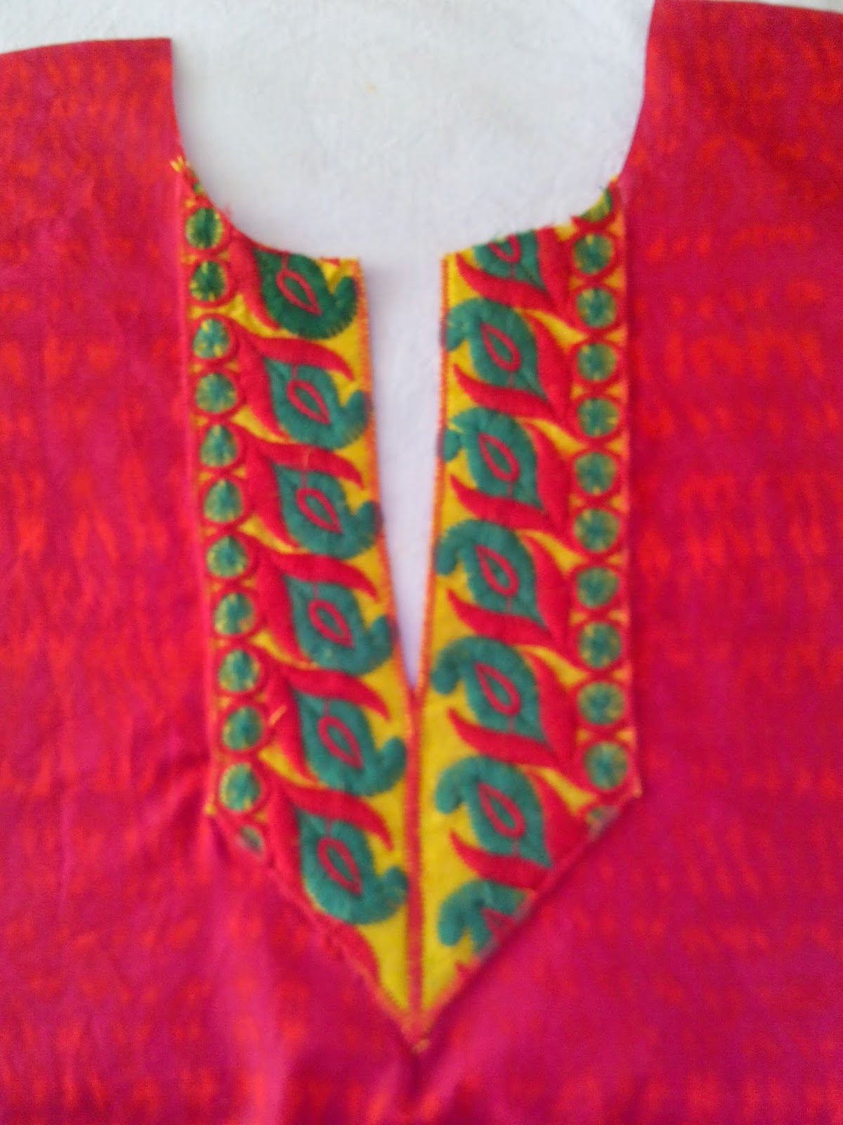 Stitching Neck Design on a plain cut pattern of a kurti