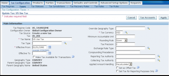 Oracle Applications: Oracle EBS-Tax Setups