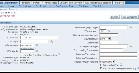 Oracle Applications: Oracle EBS-Tax Setups