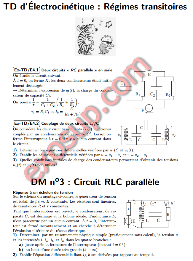 TD d'Électrocinétique régimes transitoires et Régime sinusoïdal - ExoSup