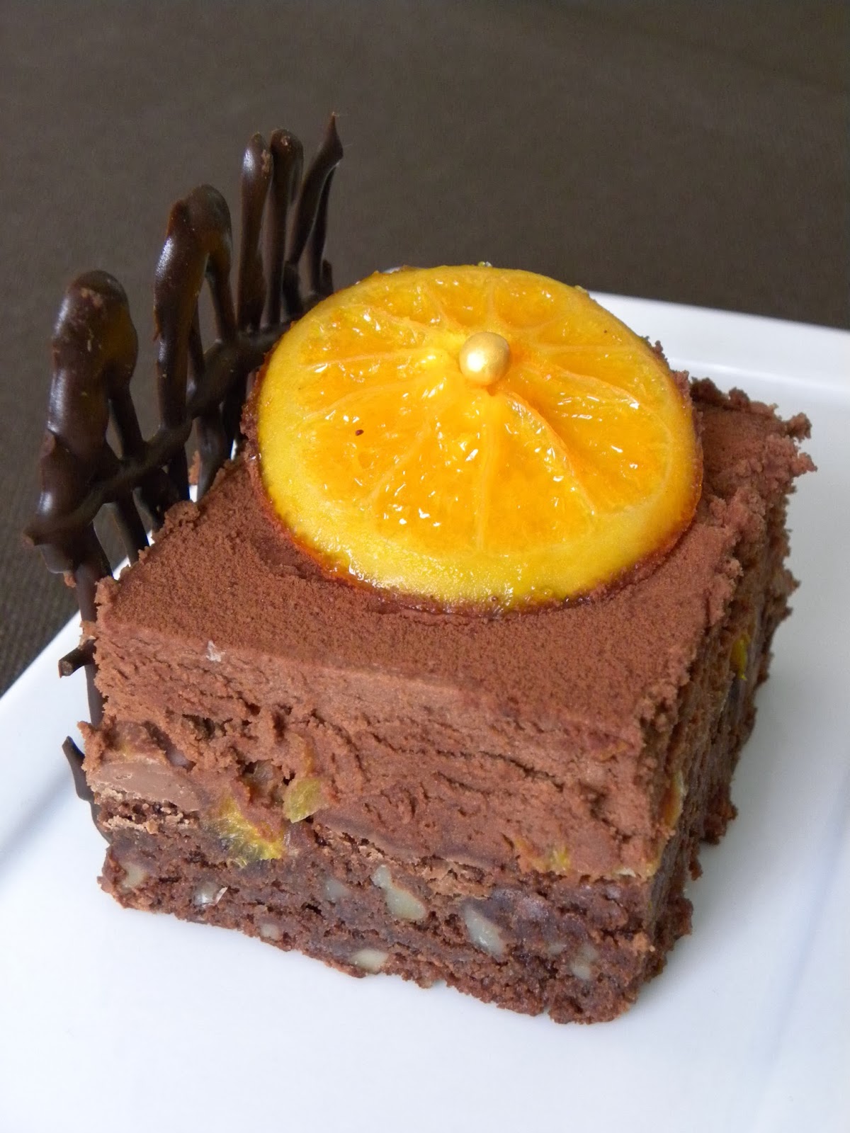Vadrouilles gourmandes : Entremet chocolat-orange aux noix