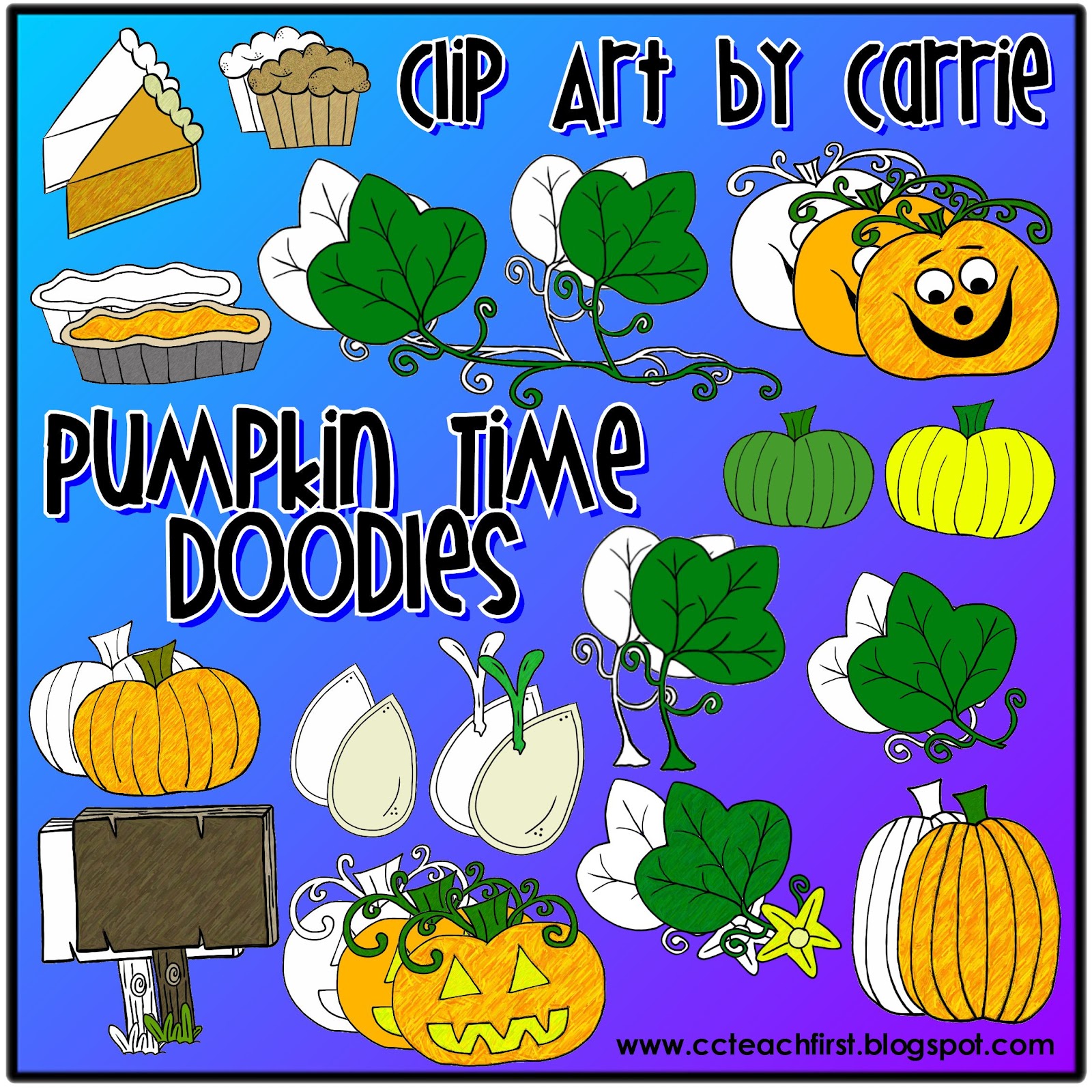 Clip Art by Carrie Teaching First: Pumpkin Time Doodles and FREEBIE Seed