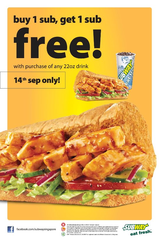 Latest News Daily: Subway Great Deals 14 september Singapore