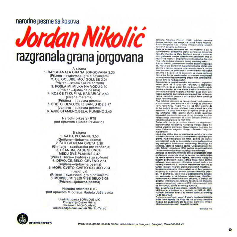 MUZIKA BALKANA - BALKAN MUSIC: JORDAN NIKOLIĆ - Razgranala grana jorgovana