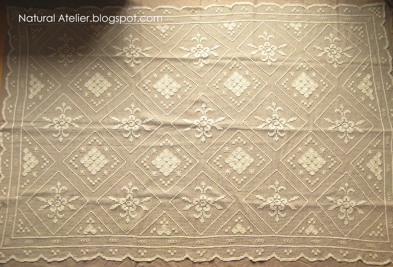 Natural Atelier: Hand knotted linen lace tablecloth. Luxury item. 100% ...