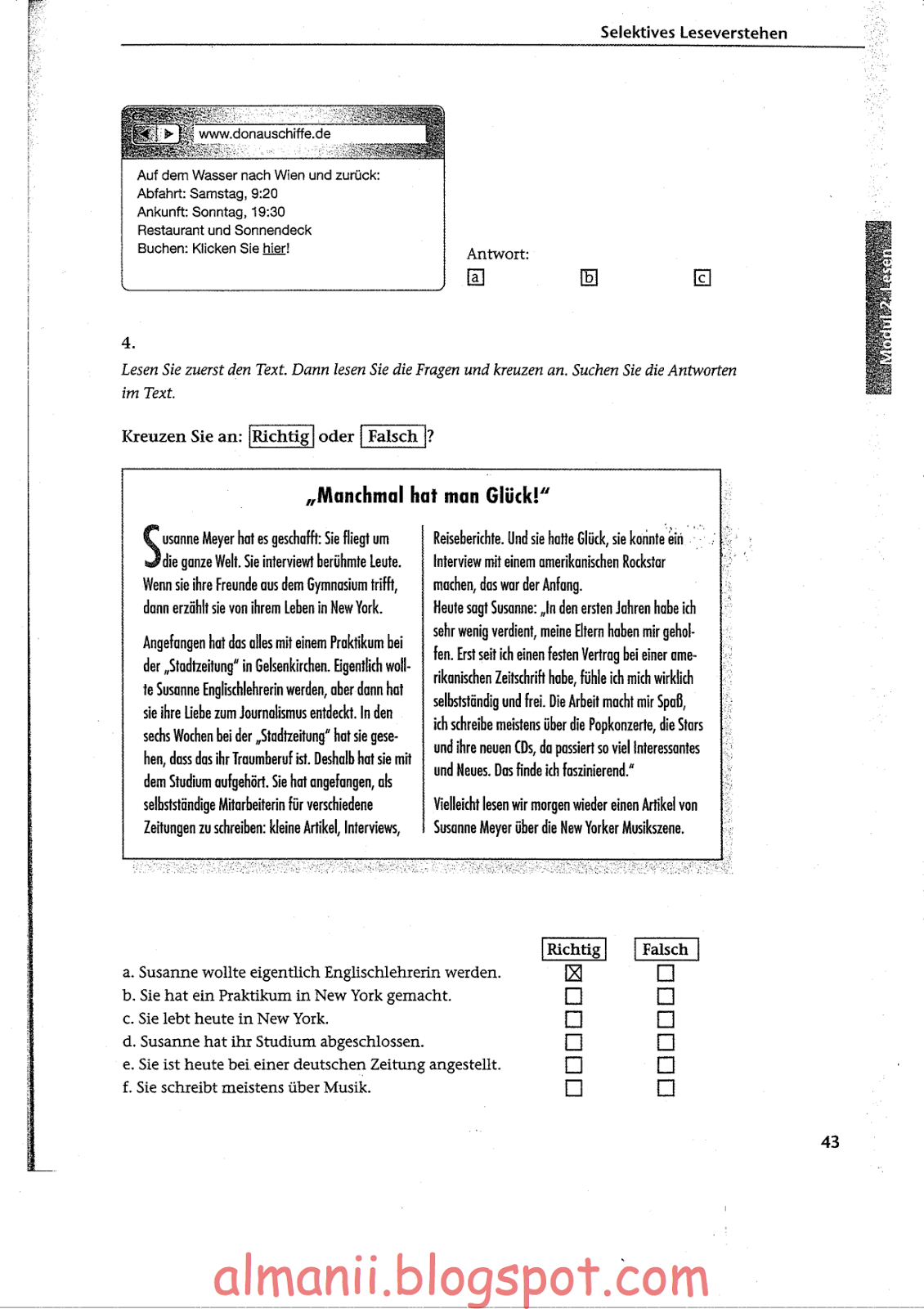German Language A1: A2 Lesen exercise /reading