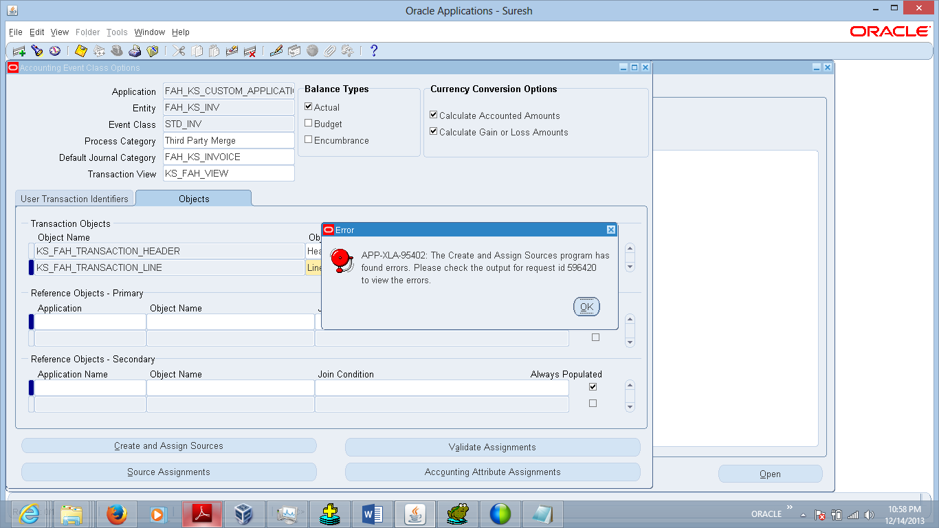 Oracle Application Techno Functional Error 95493 For The Following Transaction Objects The 3722