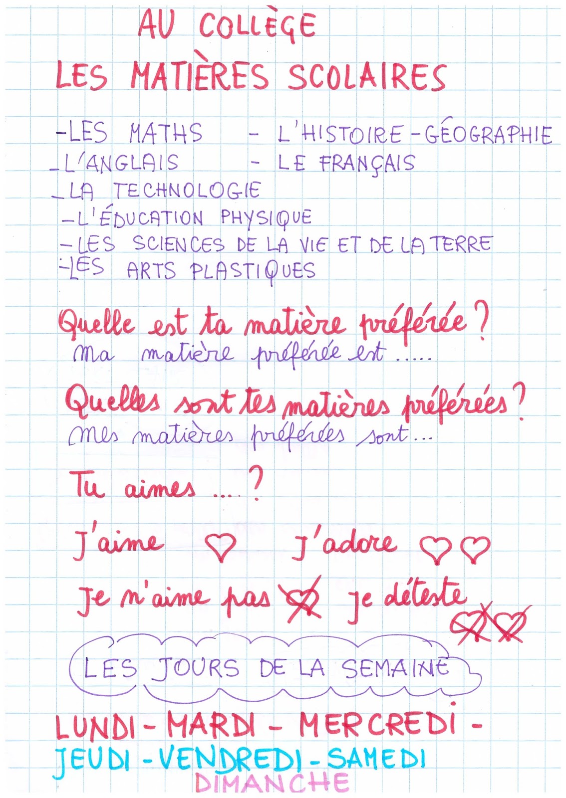 Parlo francese: LES MATIERES SCOLAIRES