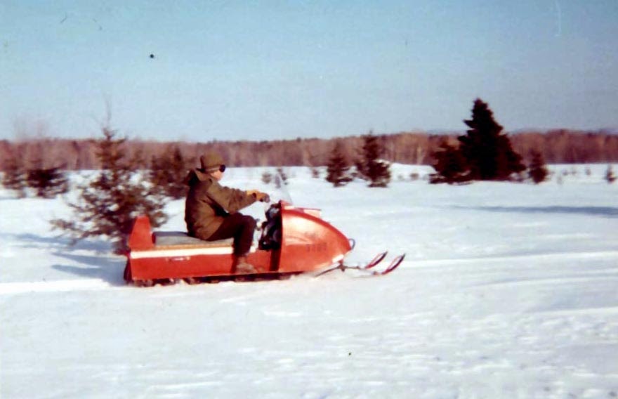 a one ski Ski Doo, and other 60's snowmobiles goofing off in 1968 Maine ...