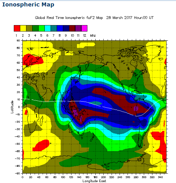 Earthquake Prediction: Ionospheric Map---28th March 2017