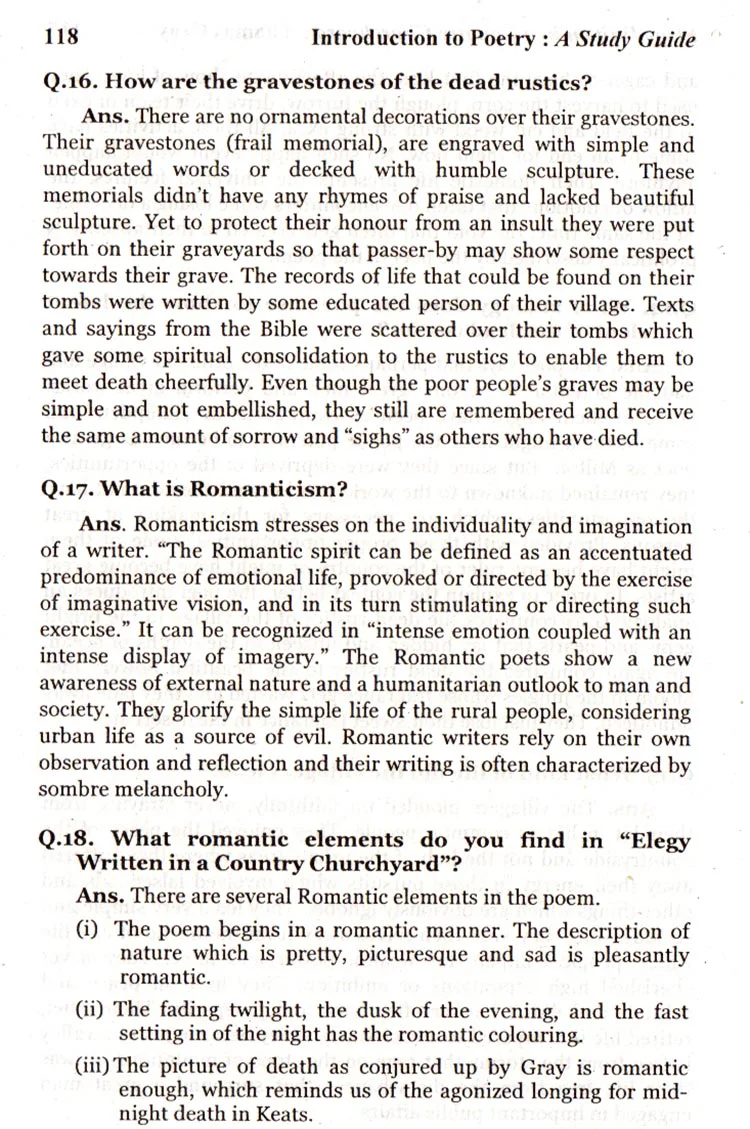 Short Questions with Answers (Elegy written in a country churchyard ...