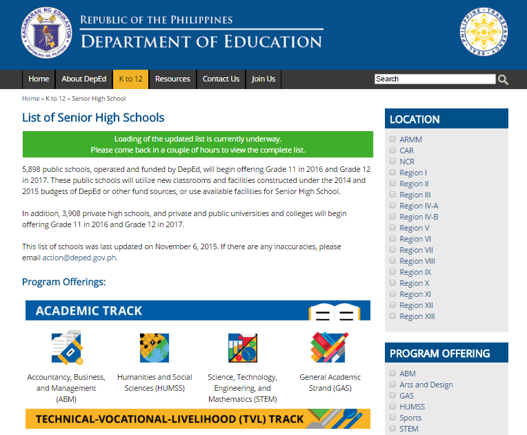 PLAI - Southern Tagalog Region Librarians Council: List of Senior High ...