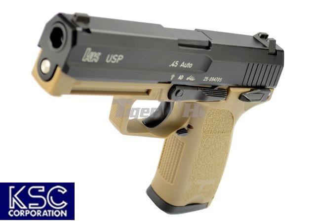 Airsoft Tiger111hk: KSC H&K USP .45 Metal Slide GBB Pistol(Black & TAN)