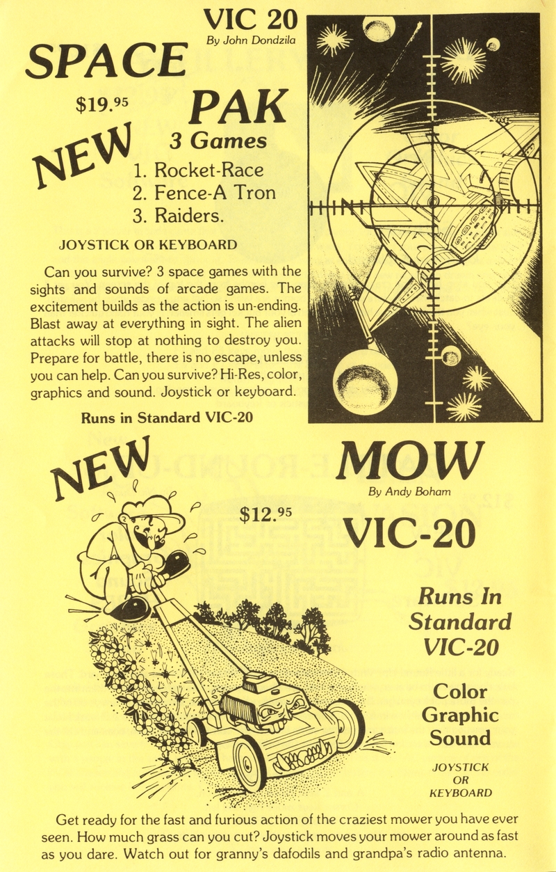 1983 computer catalog with video games MOW and Space Pak (Rocket Race ...