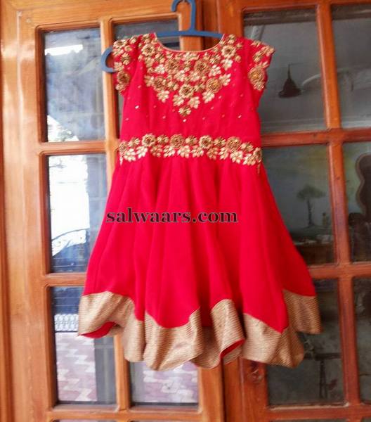 Red Floral Work Frock - Indian Dresses
