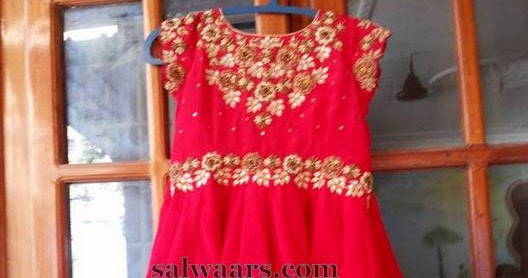 Red Floral Work Frock - Indian Dresses