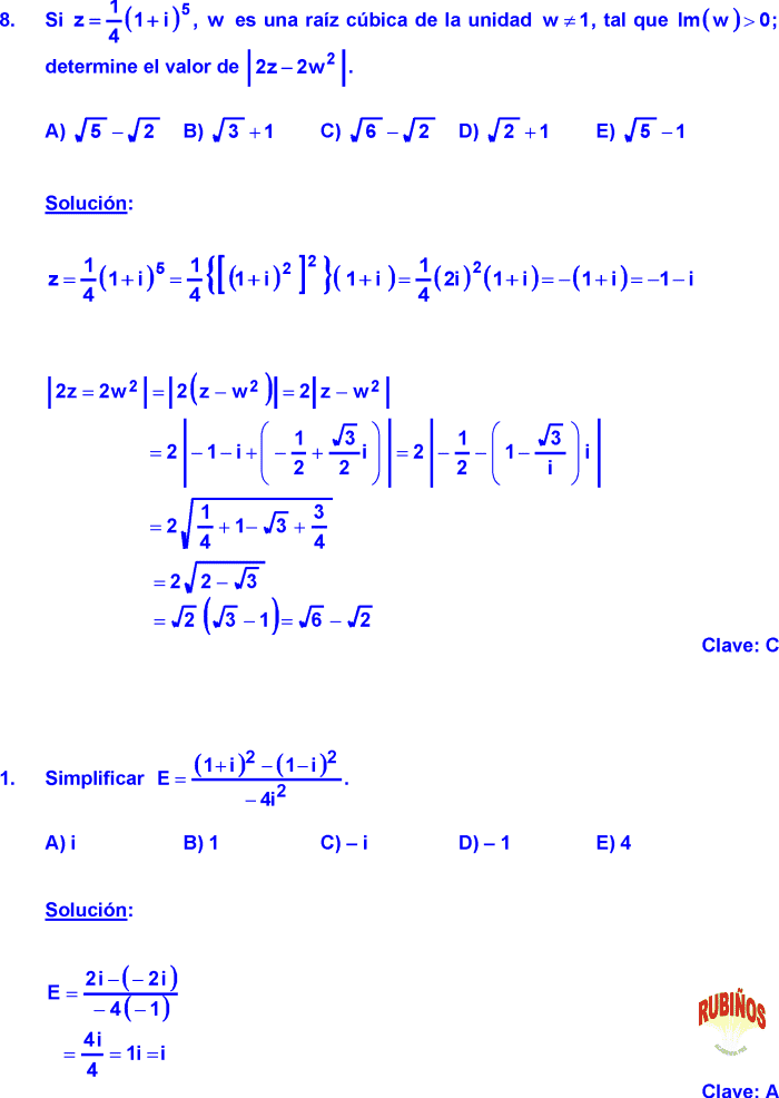 NÚMEROS COMPLEJOS PROBLEMAS RESUELTOS DE ÁLGEBRA PREUNIVERSITARIA pdf
