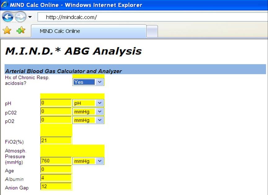 Phimaimedicine: 1,158. Arterial blood gas calculator online