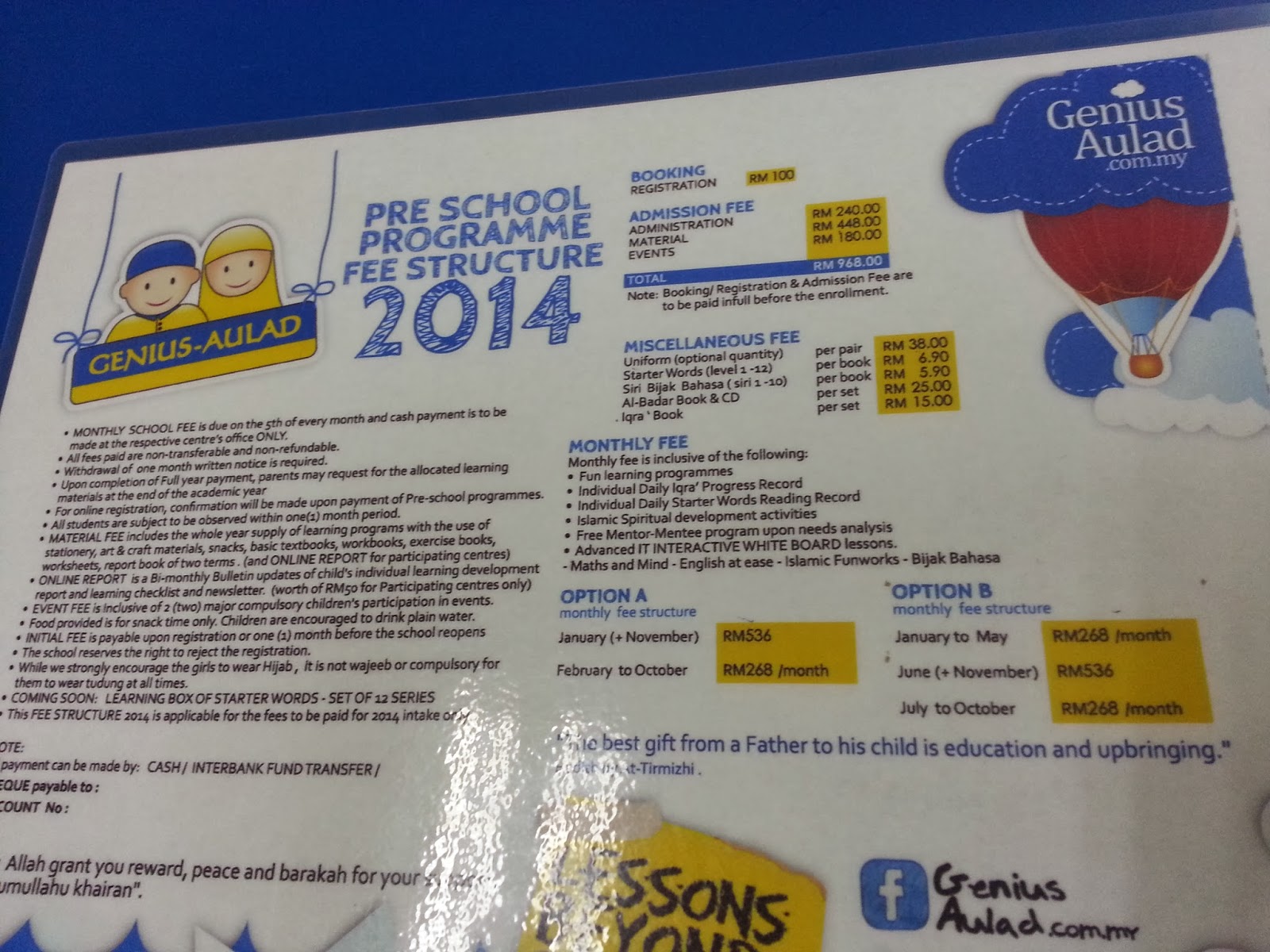 Sinar Kebahagiaan........: Yuran untuk Tadika 2014