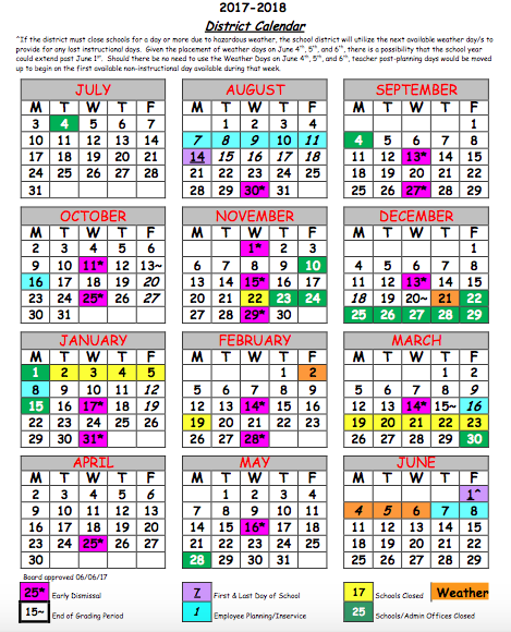 MR. ALLEN'S CLASSROOM: 2017-2018 SCHOOL CALENDAR