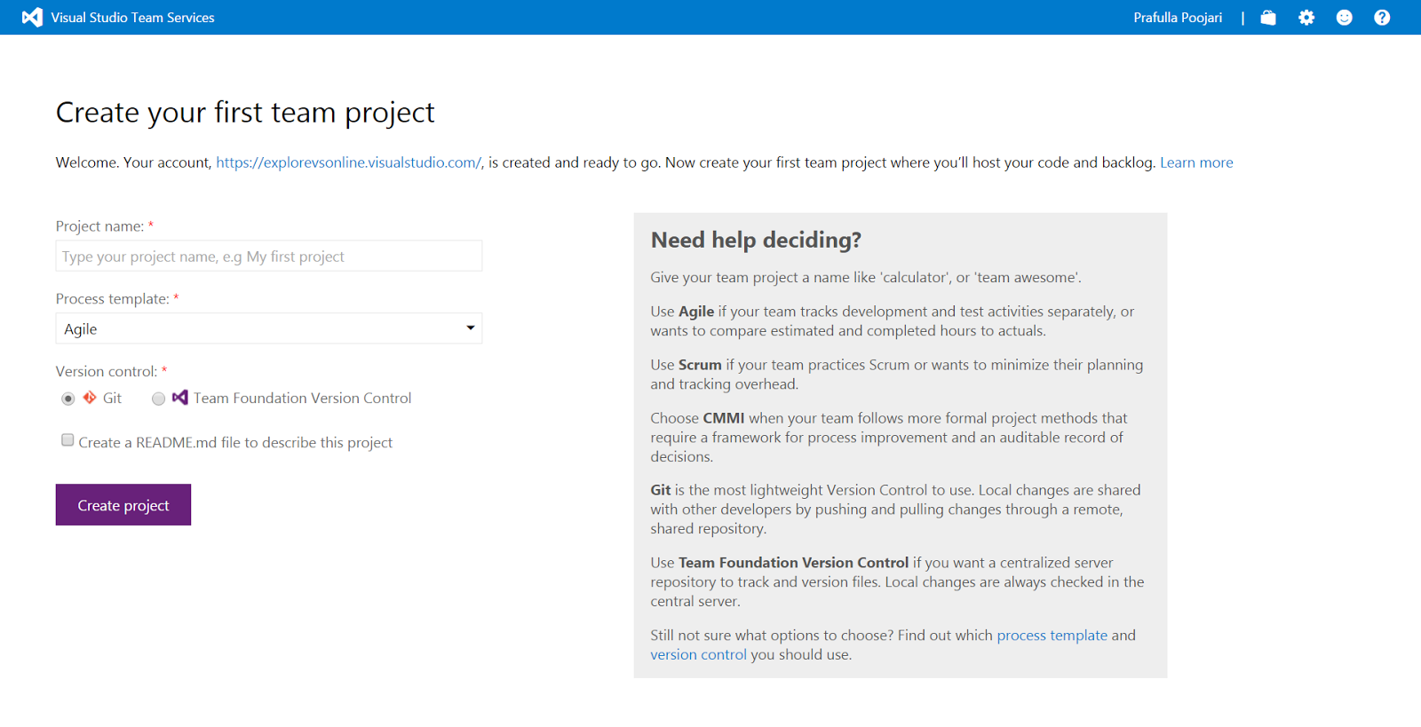 Different ways to create Team Project for VSTS default collection - TFS ...