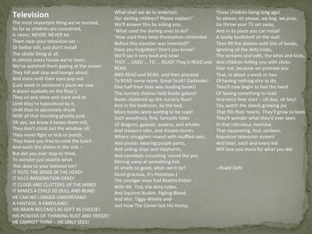 Handy Stuff for the English Classroom: TELEVISION a poem by Roald Dahl