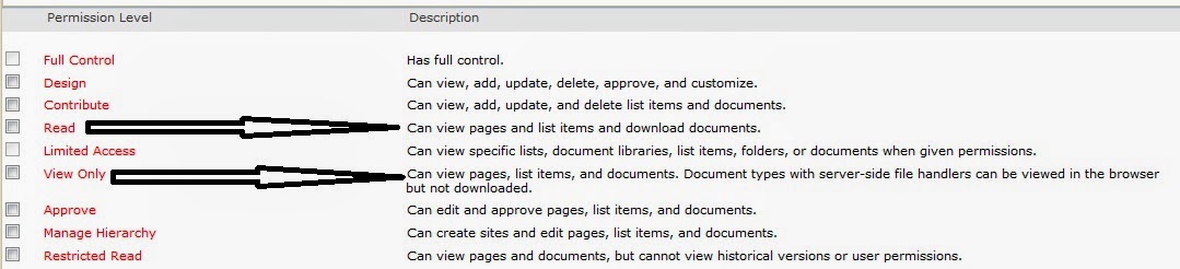 Difference between View Only and Read permissions in SharePoint