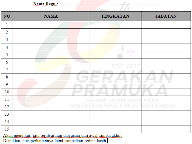 Format Formulir Pendaftaran Peserta Kemah Pramuka | Library Pendidikan